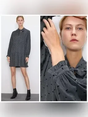 Zara | Dresses | Zara Whimsigoth Grunge Polkadot Bow Tie Twee Grey ...